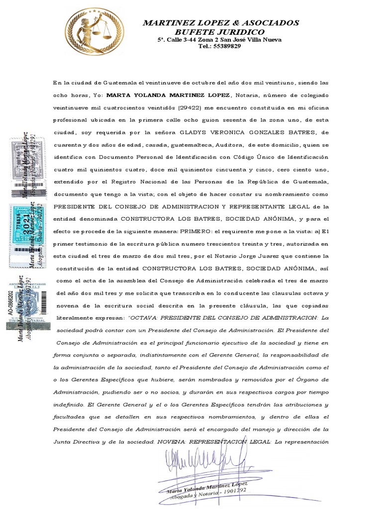 Acta Notarial Representación Legal | PDF | Justicia | Crimen y violencia