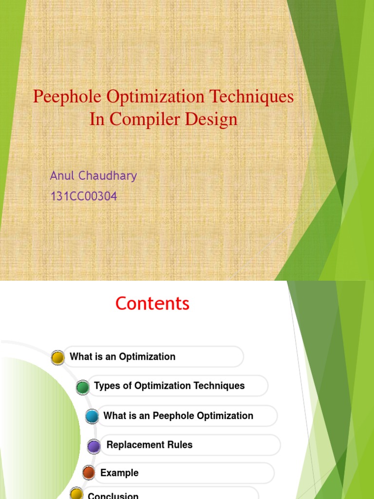Peephole Optimization Techniques in Compiler Design: Anul Chaudhary 131CC00304 | PDF | Program ...