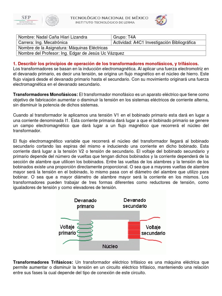 A4c1 Conexión de Bancos de Transformadores | PDF | Transformador | Inductor