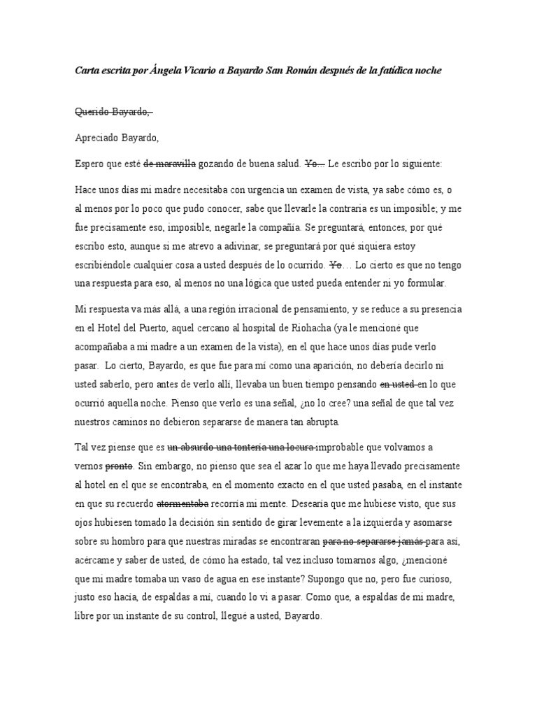 Carta Escrita Por Ángela Vicario A Bayardo San Román Después de La ...