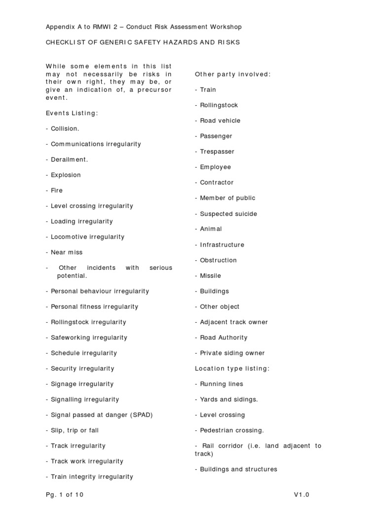 Checklist of Generic Safety Hazards and Risks | PDF | Relay | Coaxial Cable