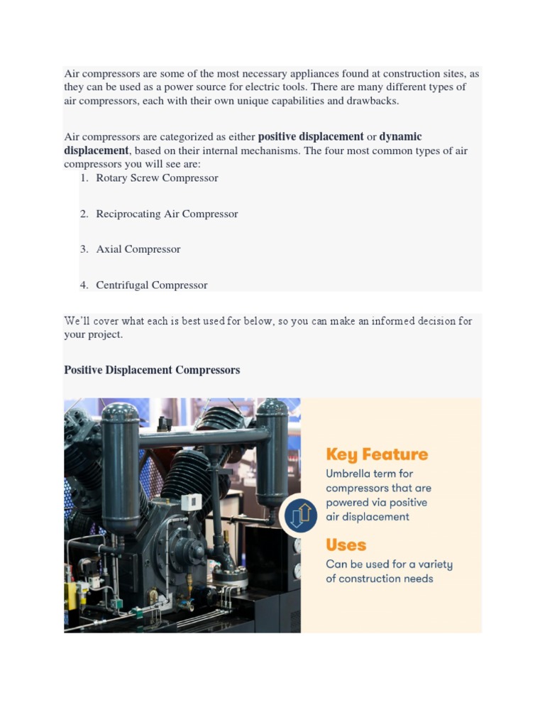 4 Types of Air Compressors | PDF