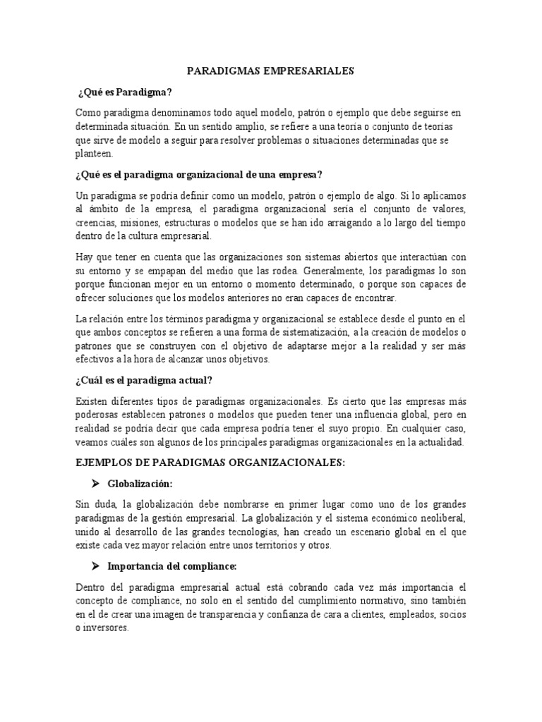 Paradigmas Organizacionales Actuales | PDF | Paradigma | Business