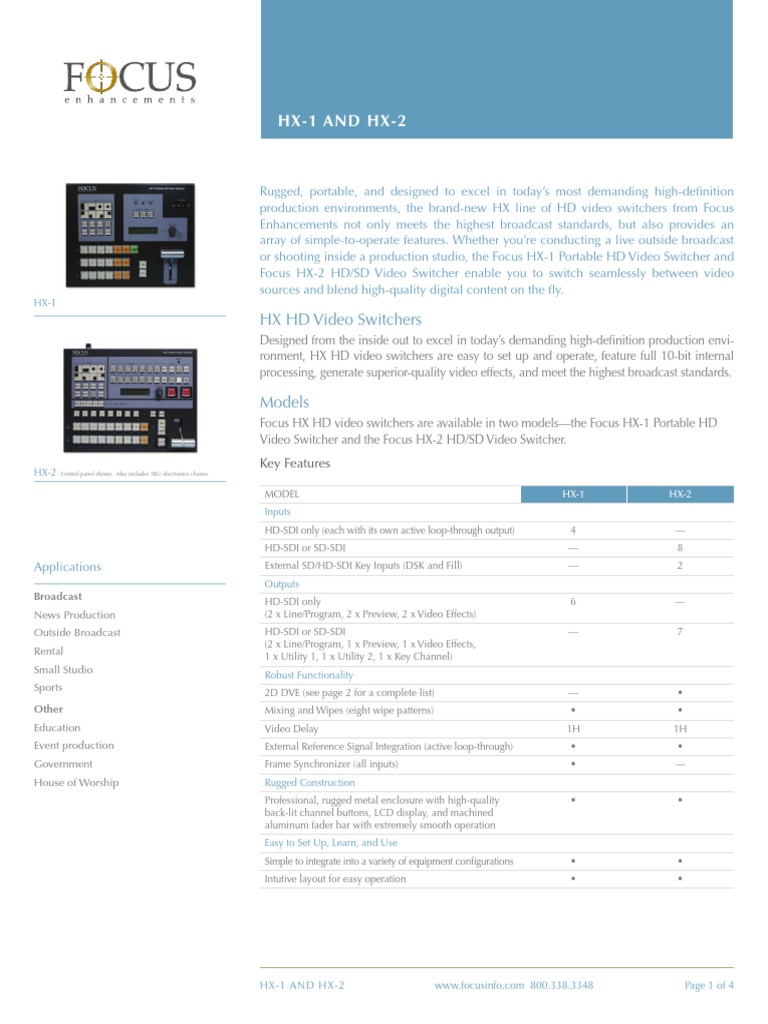 HX-1 and HX-2: HX HD Video Switchers | PDF | High Definition Television ...