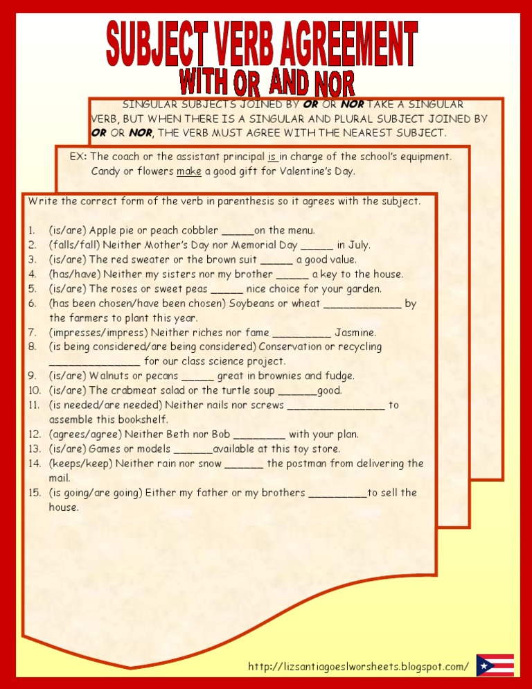 Verb Agreement Nor or | PDF