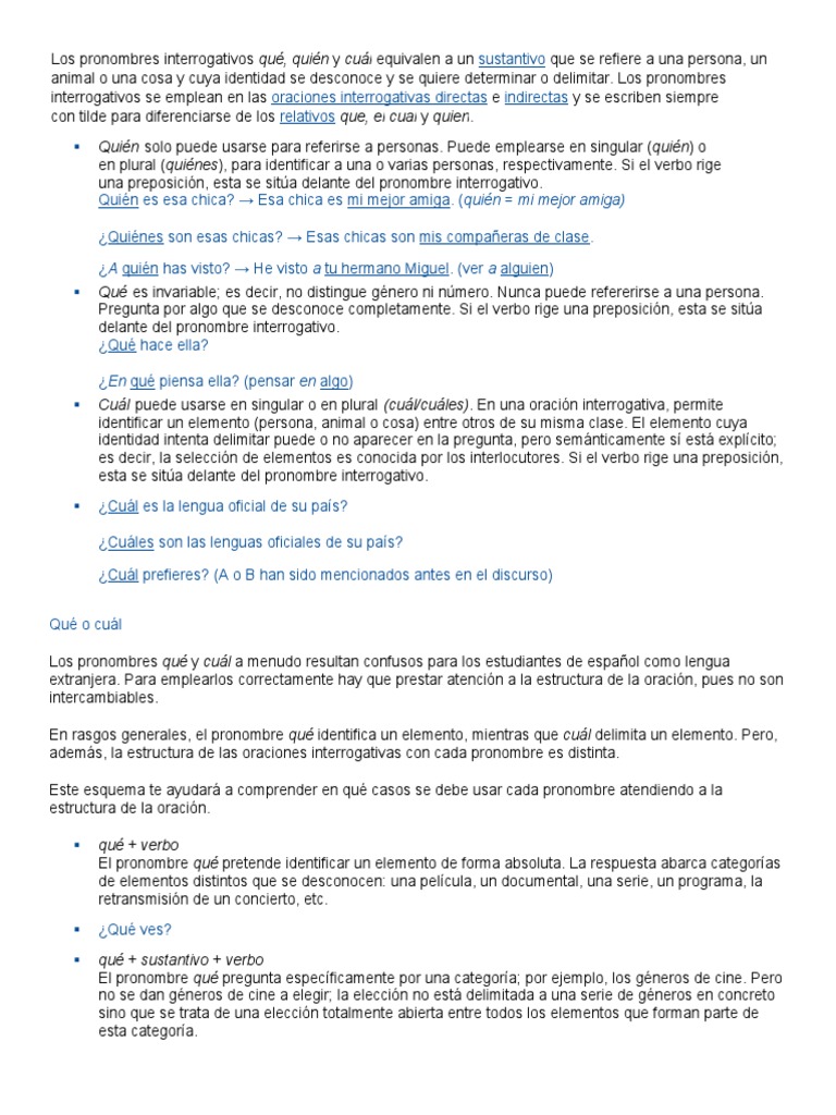 Los Pronombres Interrogativos | PDF | Pronombre | Morfología