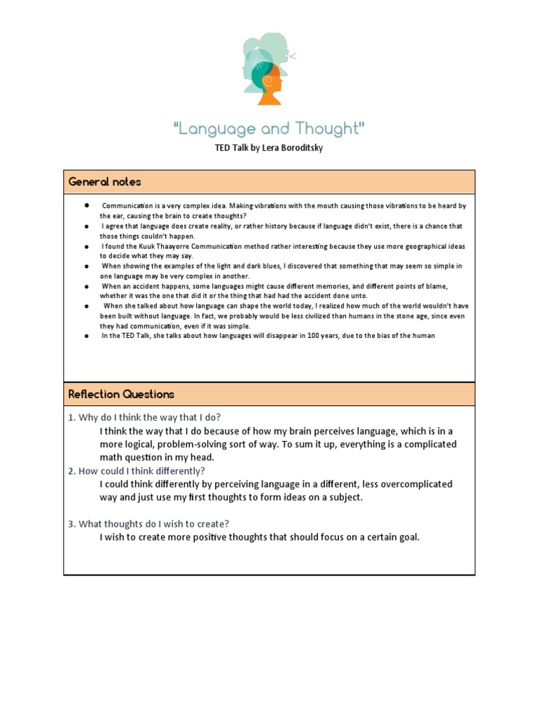 Ted Talk Language Thought | PDF | Thought | Perception