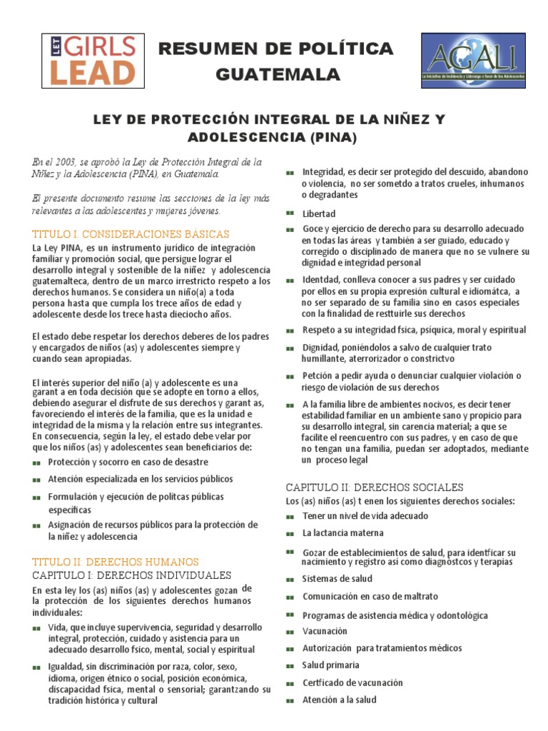 Resumen PINA - Ley - de - Proteccion - Integral-Guatemala | PDF | Derechos de los niños | Abuso ...