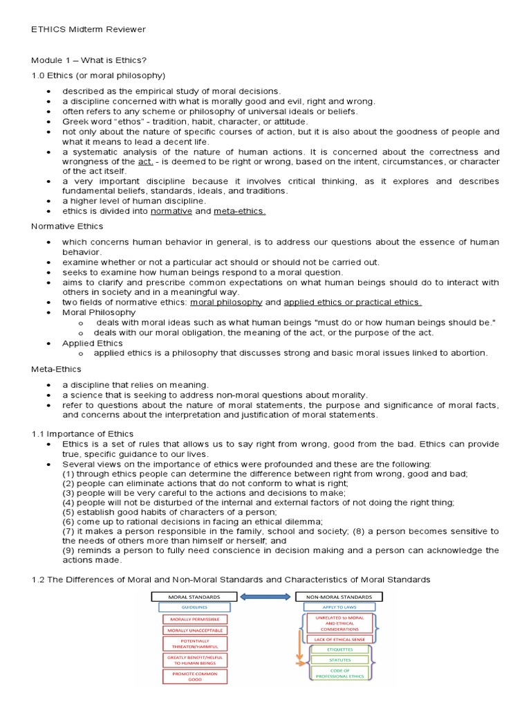 ETHICS Midterm Reviewer | PDF | Morality | Good And Evil