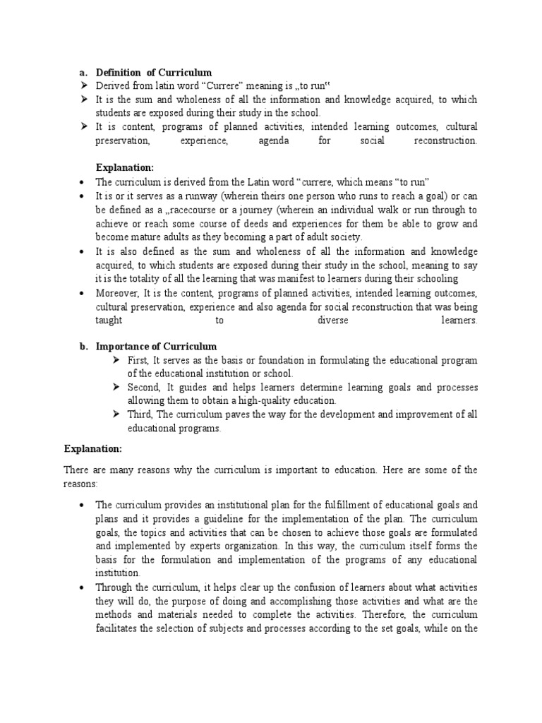 A. Definition of Curriculum | PDF | Curriculum | Teachers