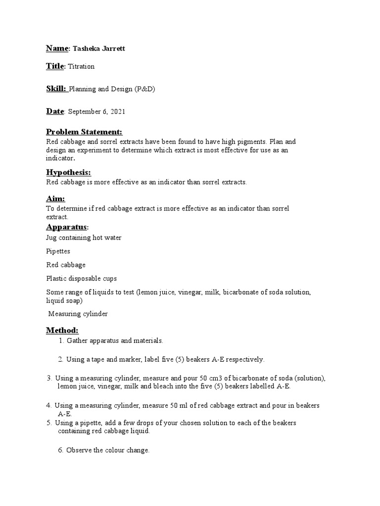 Plan and Design Lab | PDF | Chemistry