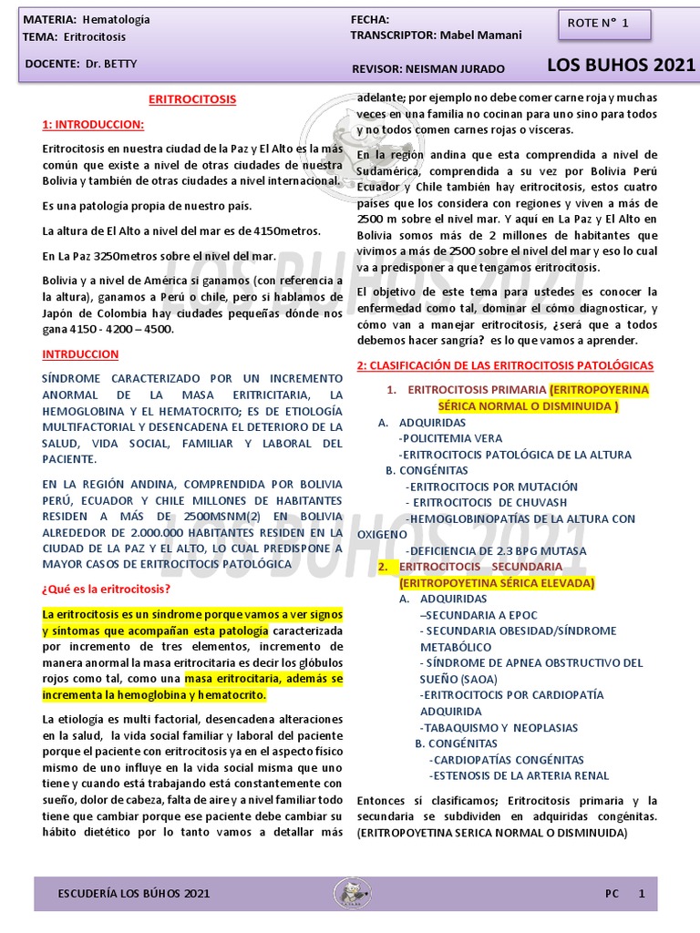 Comprendiendo la clasificación y causas de la eritrocitosis | PDF ...