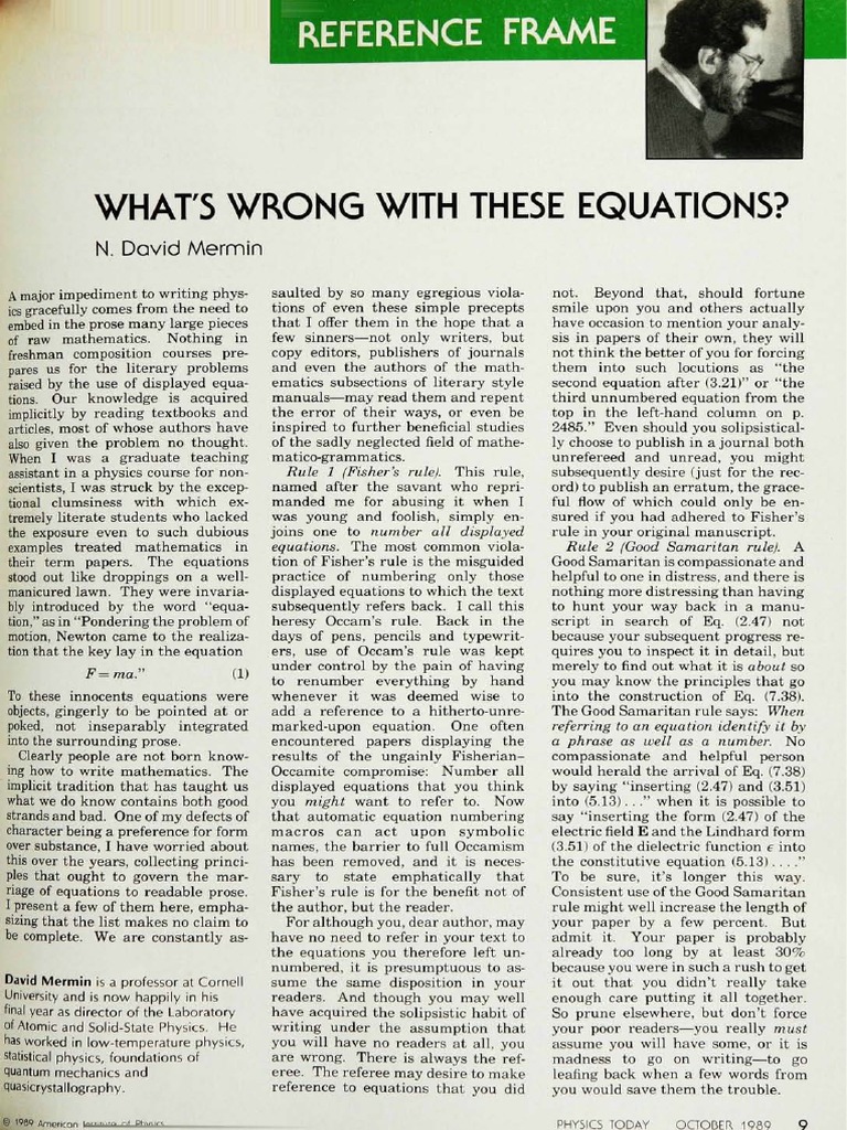 What'S Wrong With These Equations?: N. David Mermin | PDF | Punctuation ...