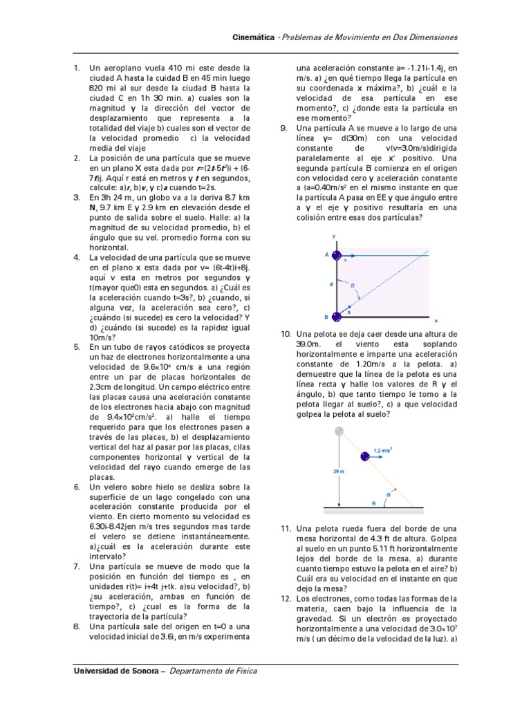 Problemas de Cinemática 2D | PDF | Aceleración | Velocidad