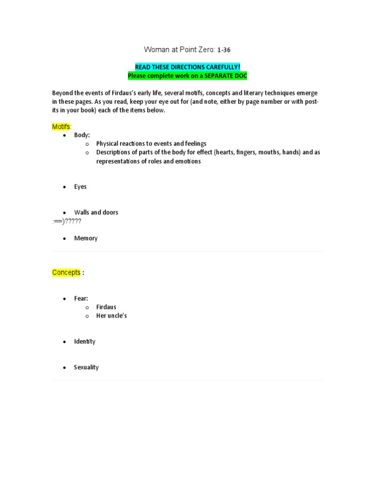 Woman at Point Zero: 1-36: Read These Directions Carefully! Please ...