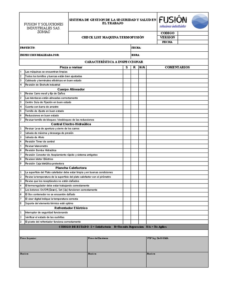 Check List Maquina Termofusion | PDF
