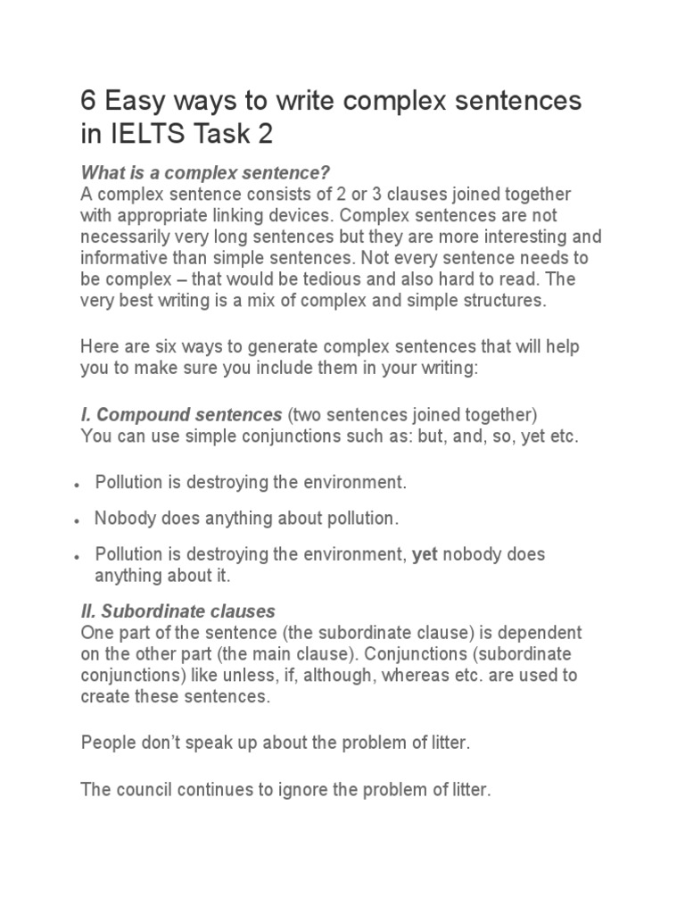 Mastering Complex Sentences for IELTS | PDF | Sentence (Linguistics ...