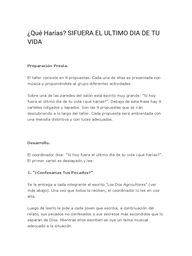 Que Harias Si Fuera Tu Ultimo Dia | PDF | Oración | Perdón