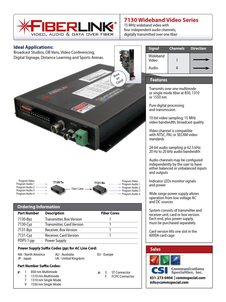 Fiberlink 7130 Wideband Video Audio | PDF | Decibel | Power Supply