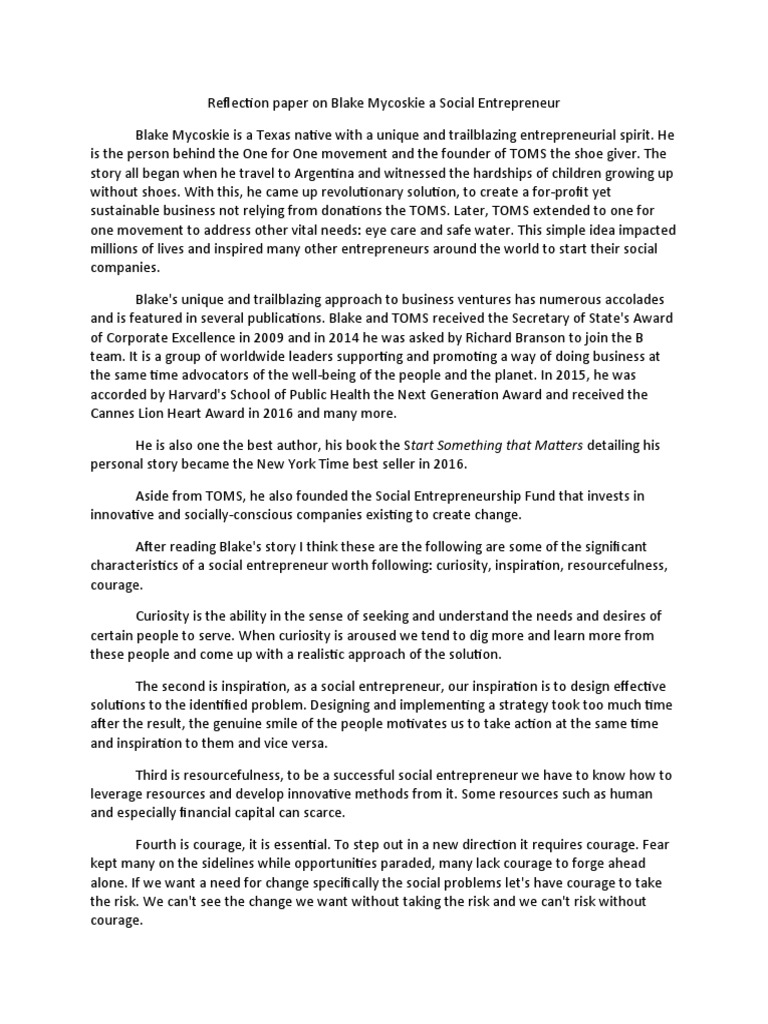 Reflection paper-WPS Office | PDF | Entrepreneurship | Social ...