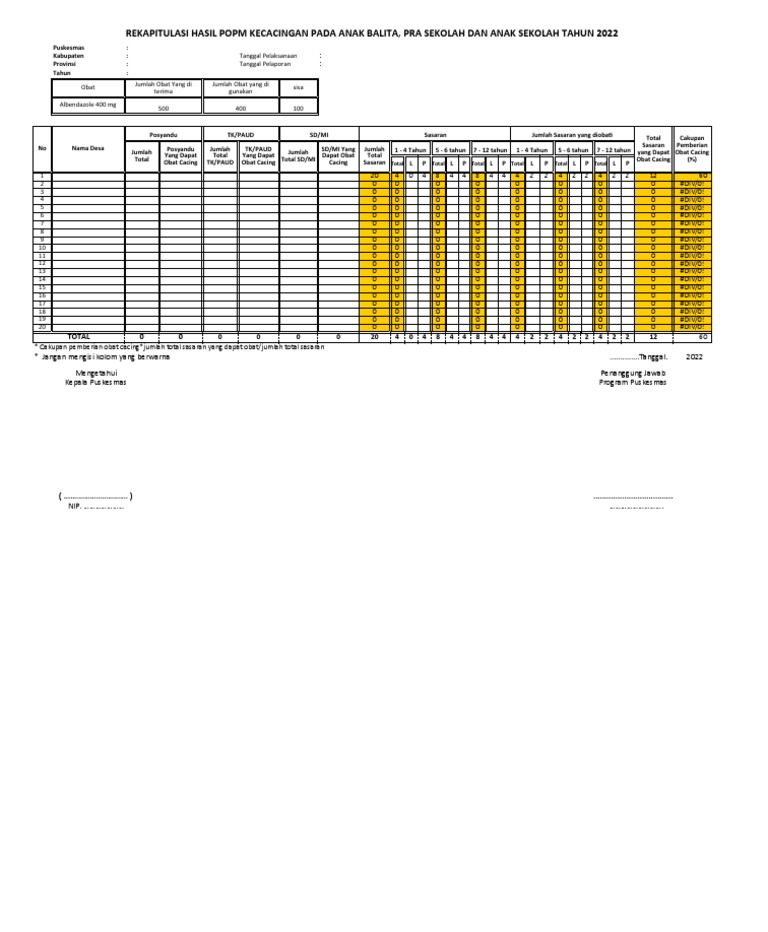 Format Laporan (PKM) POPM Cacingan | PDF