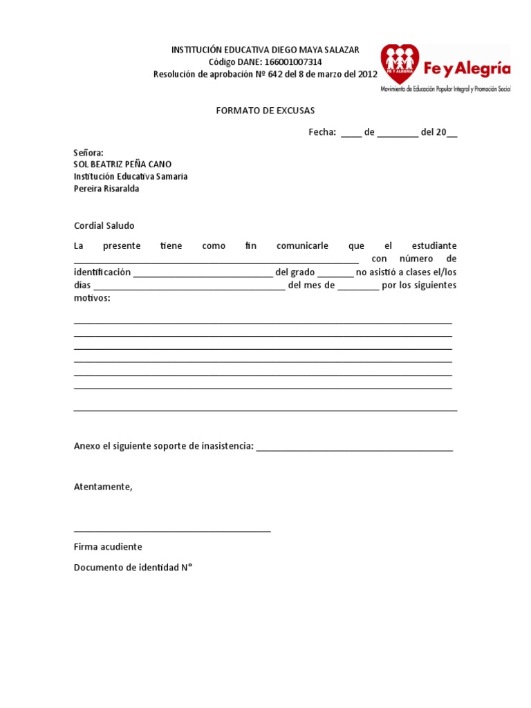 Formato Excusas | PDF