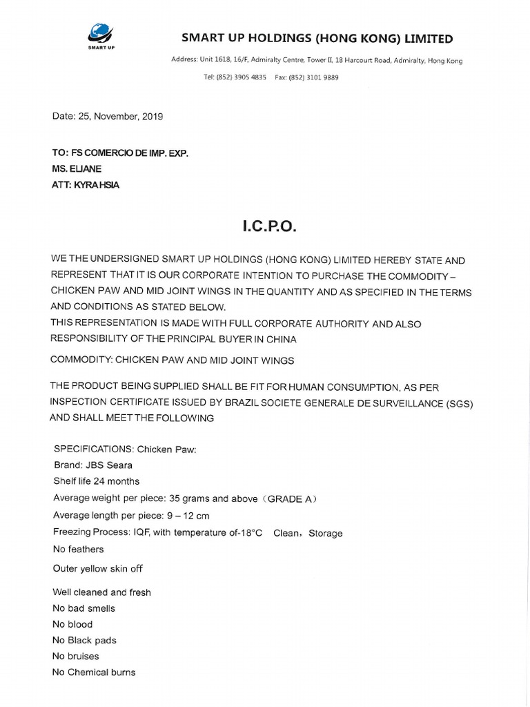 Update Icpo 20191009 Chicken Paw+Mjw | PDF
