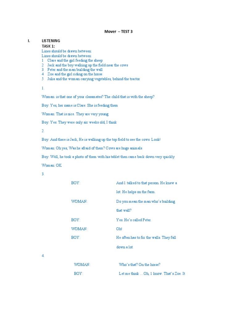 Answer Key - Mover - Test 3 | PDF