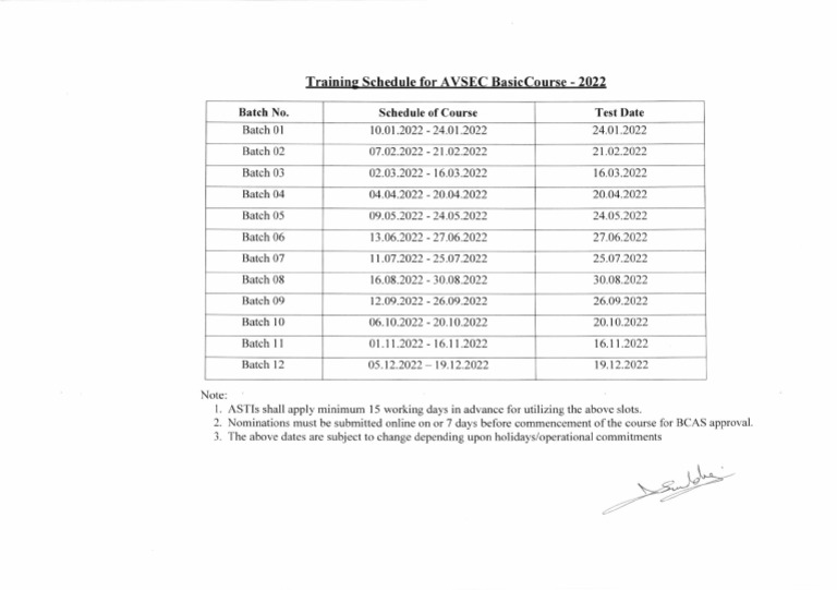 AVSEC Basic Course Calendar 2022 | PDF