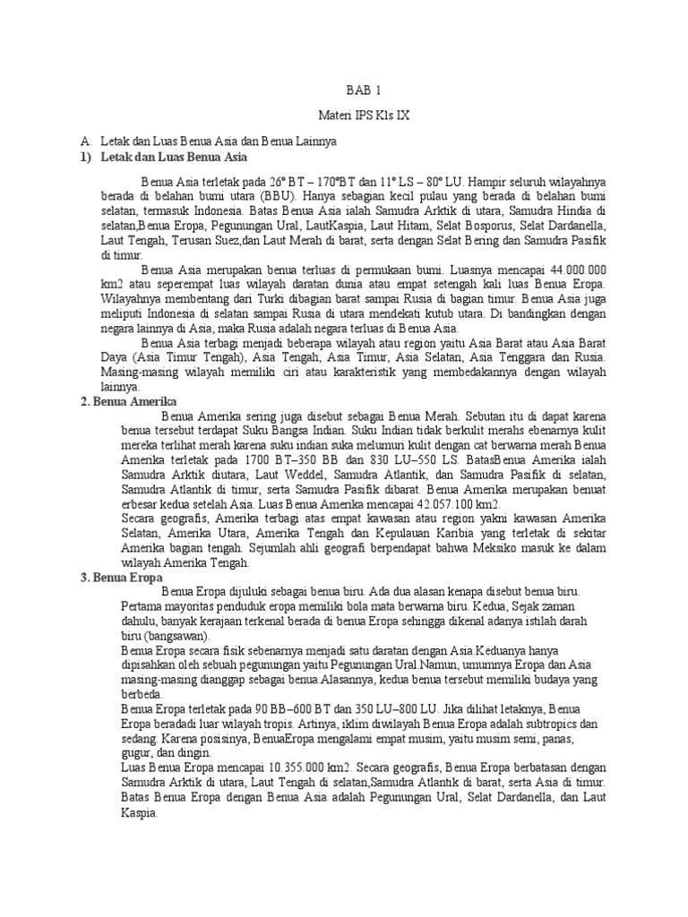 Materi IPS Kls IX Bab 1 k13 | PDF