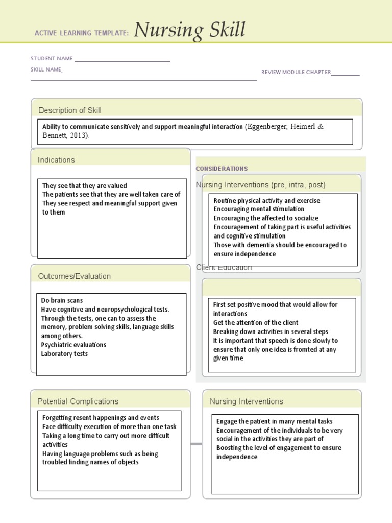 Phase 2 ActiveLearningTemplate Nursing Skill Form | PDF | Dementia ...