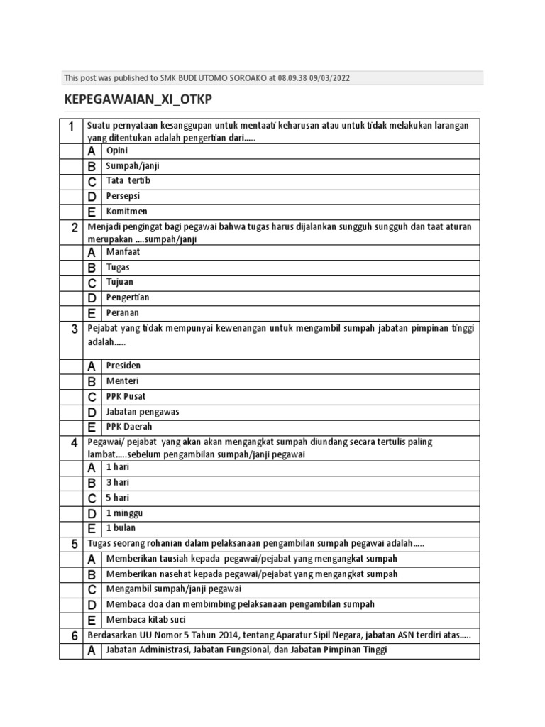 Soal Otk Kepegawaian Xi | PDF