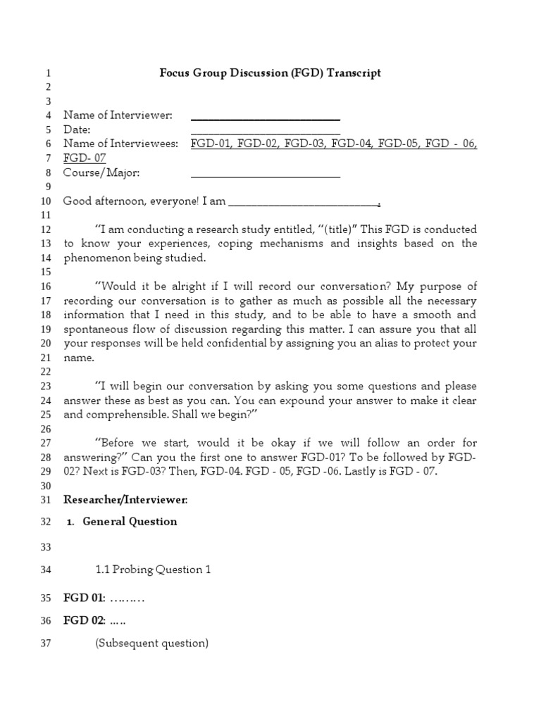 Focus Group Discussion (FGD) Transcript | PDF | Interview | Communication