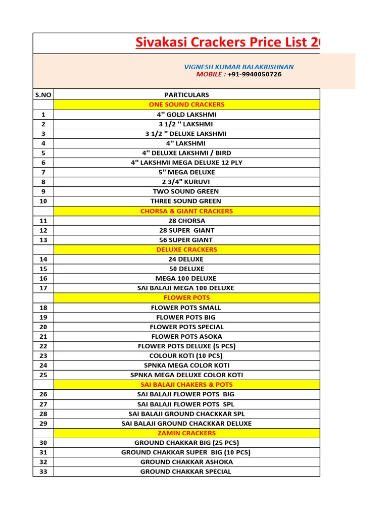 Sivakasi Crackers Price List 2021 | PDF | Personal Computing