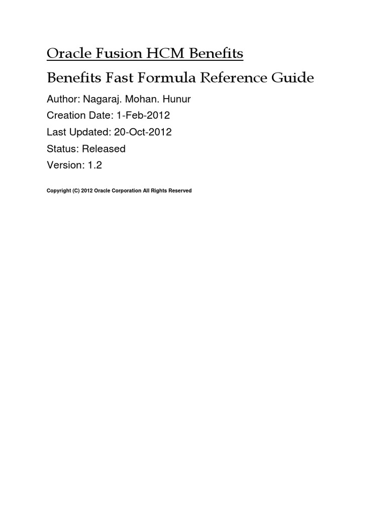 Oracle Fusion HCM Benefits Benefits Fast Formula Reference Guide | PDF ...