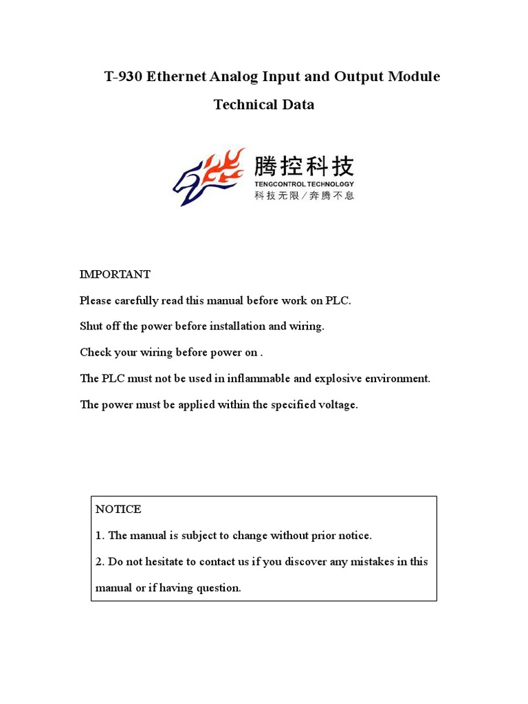 T-930 User Manual v1.2.0 | PDF | Programmable Logic Controller | Analog ...
