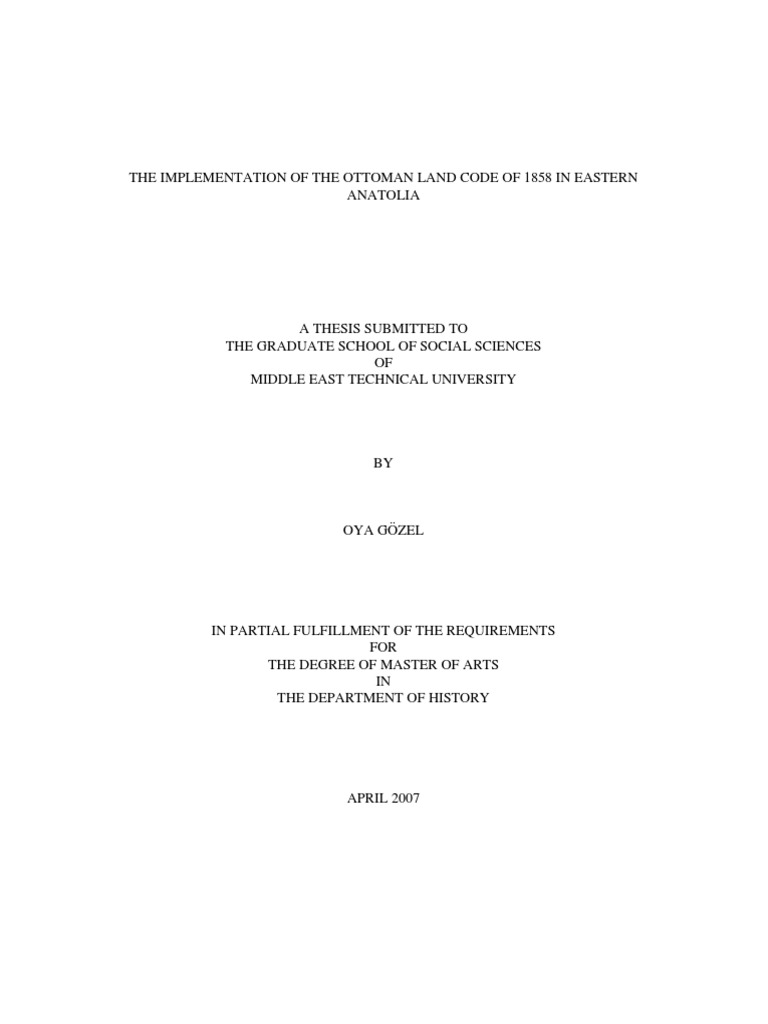 The Implementation of The Ottoman Land Code of 1858 in Eastern Anatolia ...