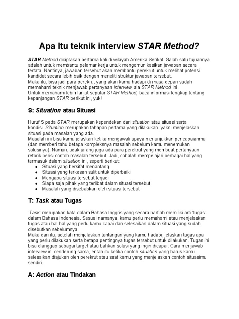 Memahami Metode Interview STAR | PDF | Karier & Perkembangan