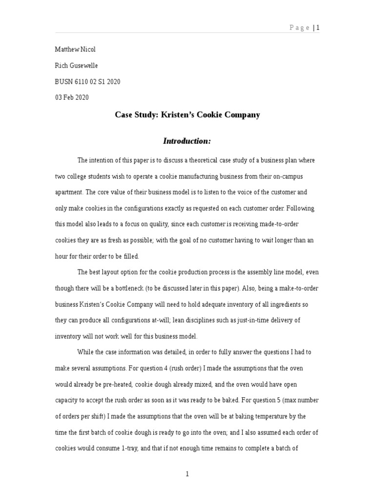 Case Study: Kristen's Cookie Company | PDF | Baking | Strategic Management