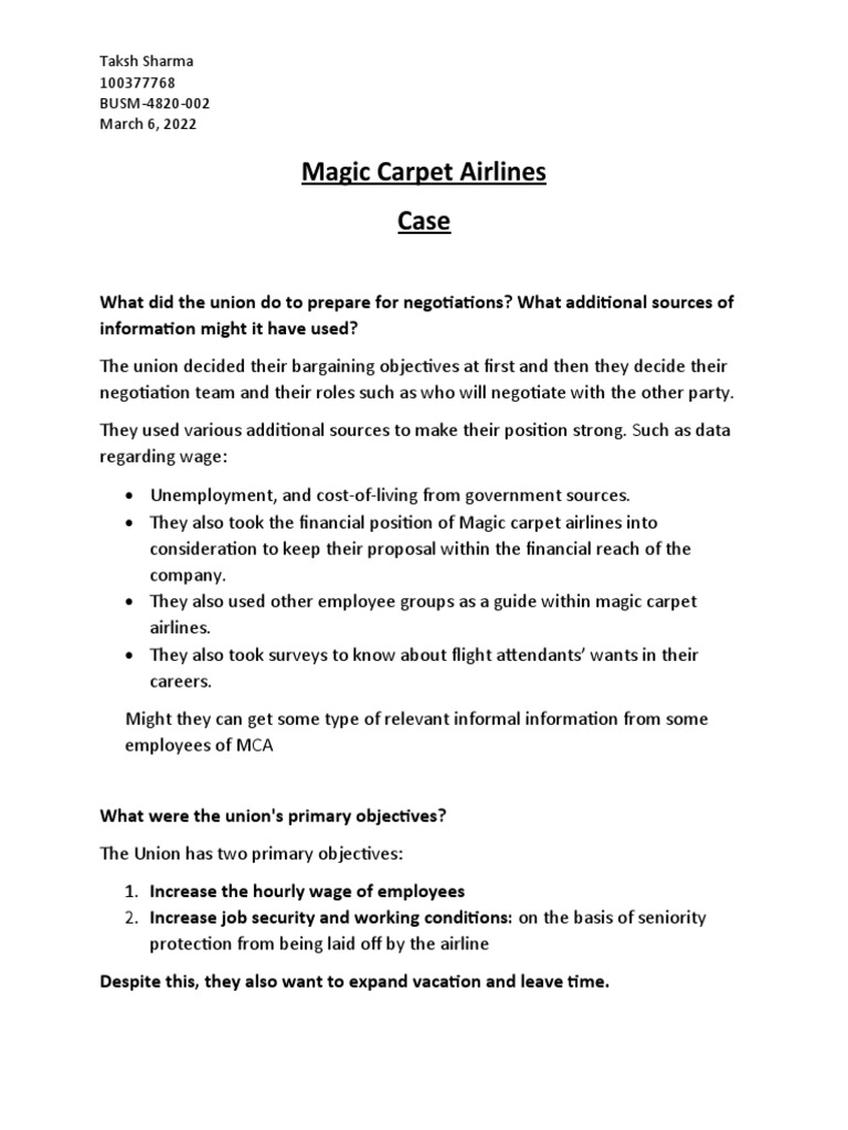 Magic Carpet Airlines Case | PDF | Mediation | Negotiation