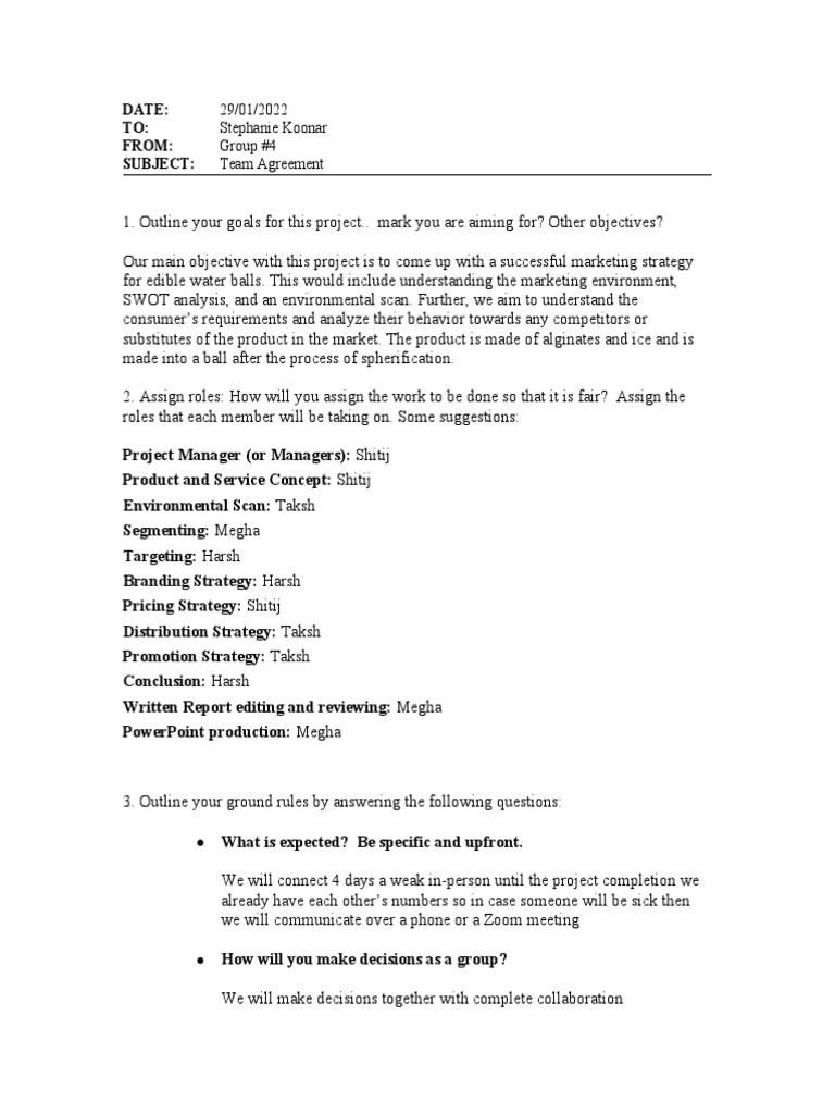 Group Project Team Contract Template | PDF | Marketing | Business