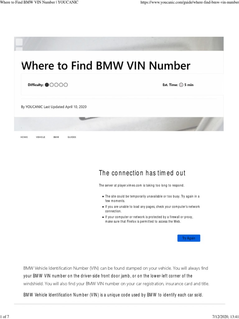 Where To Find BMW VIN Number | PDF | Wheeled Vehicles | Motor Vehicle