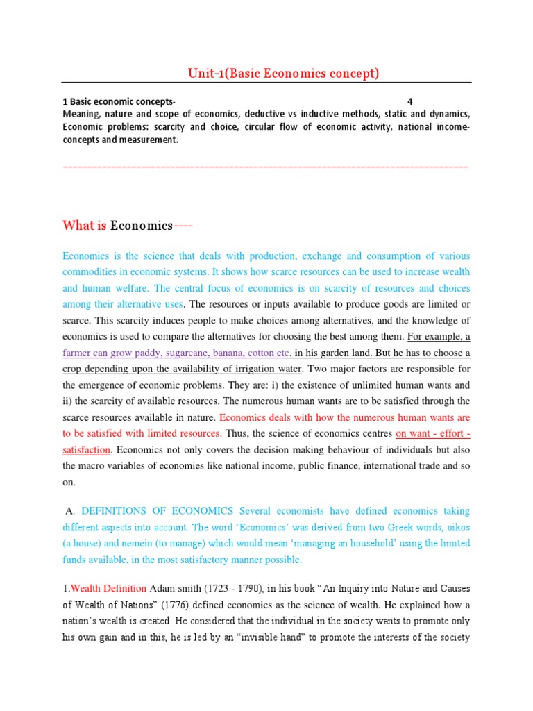 Unit 1 - Basic Concept of Economics | PDF