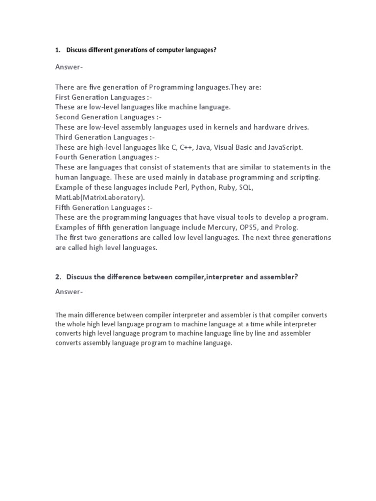 Discuss Different Generations of Computer Languages | PDF | Computers