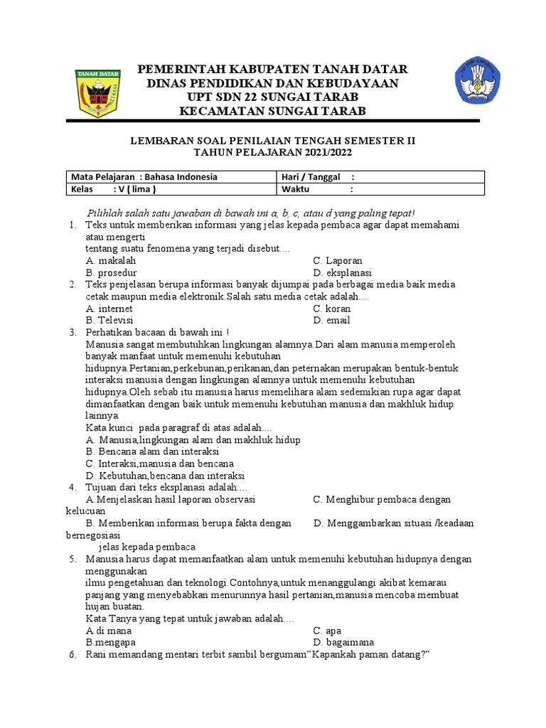 Pts 2 Bahasa Indo Kls V | PDF