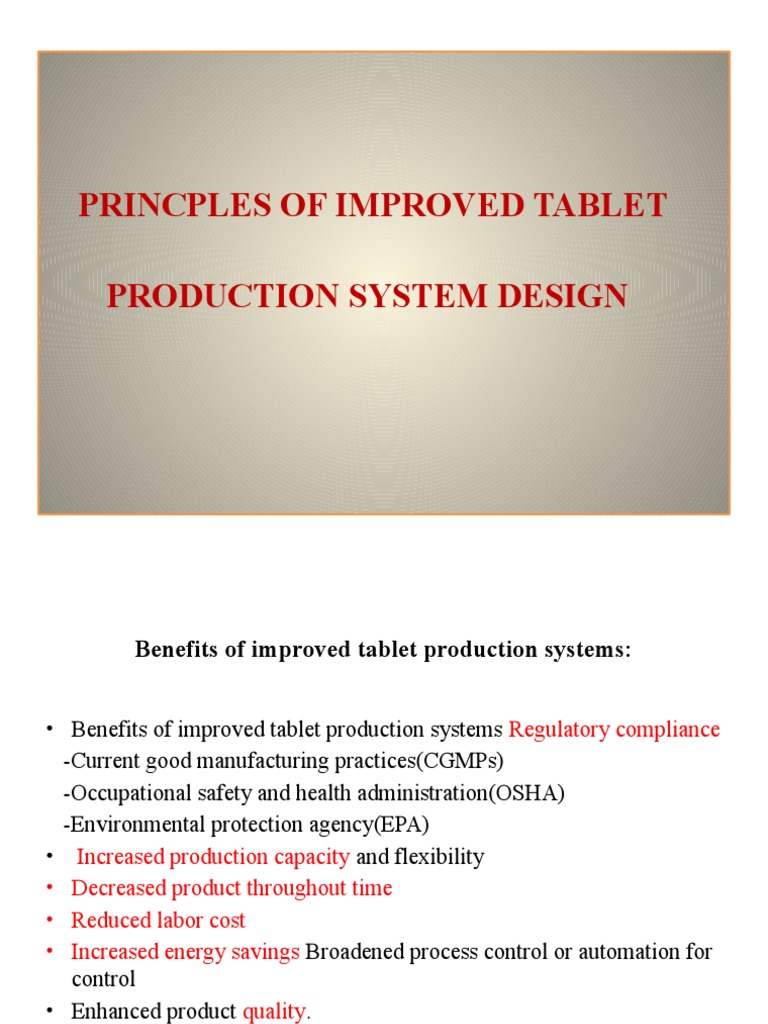 Unit I-Principles of Improved Tablet Production System Design | PDF ...