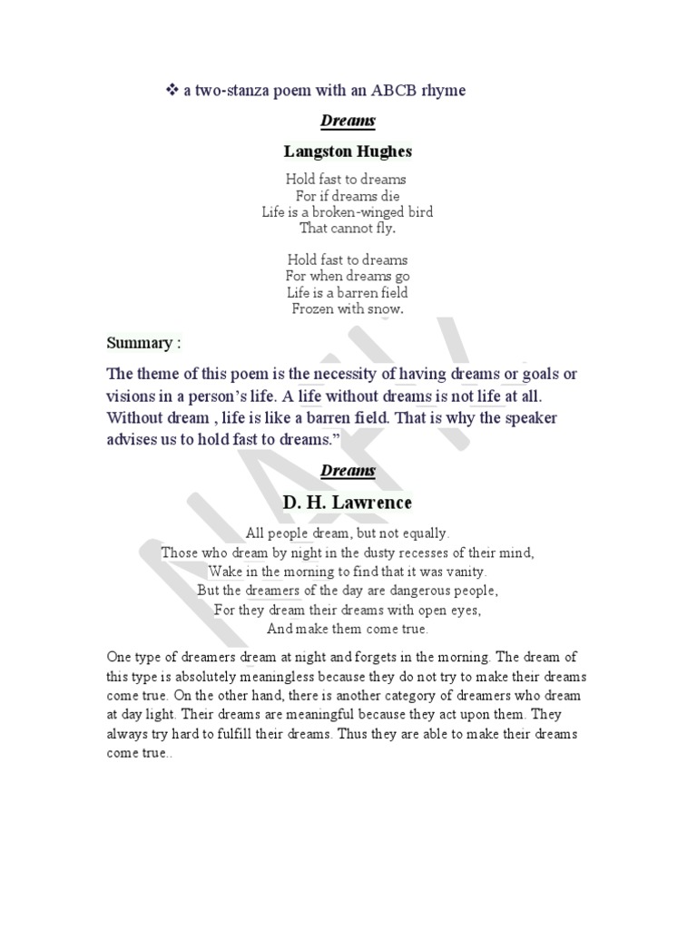 Dreams Langston Hughes: D. H. Lawrence | PDF