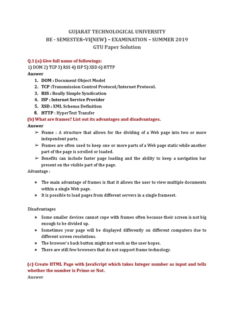Gujarat Technological University Be - Semester-Vi (New) - Examination ...