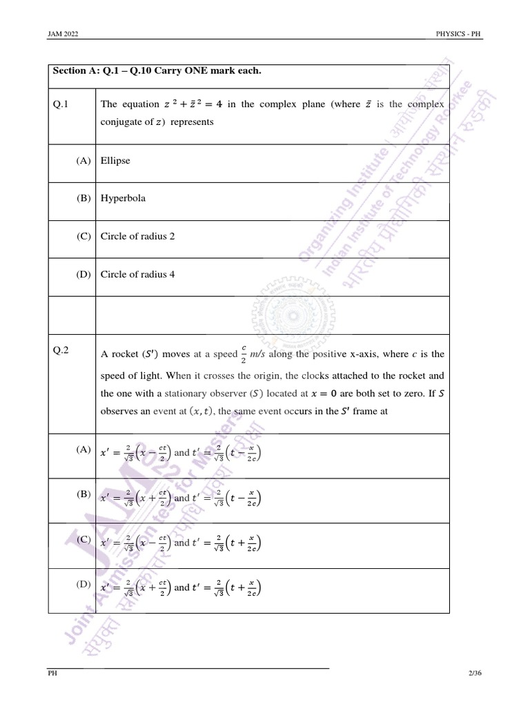 JAM 2022 Physics Question Paper | PDF | Gases | Radioactive Decay