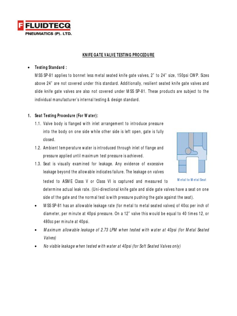Knife Gate Valve Testing Procedure Rev. 2 | PDF | Valve | Pressure
